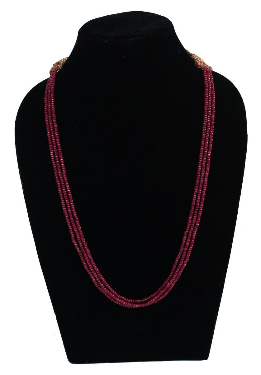 Precious 3 lineUncut Round Ruby Layered Necklace | Gemzlane
